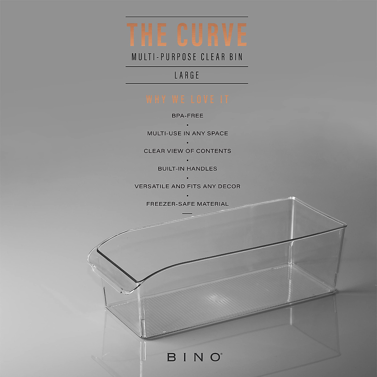BINO | Plastic Storage Bins, Large | THE CURVE COLLECTION | Multi-Use Organizer Bins | Built-In Handle | BPA-Free | Pantry Organization | Home Organization | Fridge Organizer | Freezer Organizer