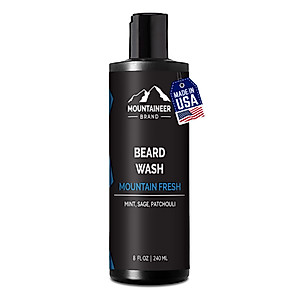 Mountaineer Brand Beard Wash For Men | 100% Natural Beard Shampoo | Thick Cleaning Softening Lather for Hair and Skin | Hydrate and Detangle | Grooming Treatment | Mountain Fresh Scent 8oz