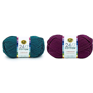 Lion Brand 24/7 Cotton Yarn Bundle (2 Skeins) - Dragonfly and Beets