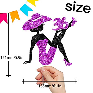 Sitting Girl Cake Topper Picks for Girl Lady 36th Birthday Makeup Spa Theme Party Decoration Supplies 36 Silhouette High Heeled Girl Cake Decor Purple Glitter