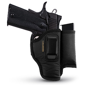 Houston Gun Holsters IWB Gun Holster with Mag Pouch by Houston - ECO Leather Concealed Carry Soft Material | FITS 1911 5inch & 4inch Barrel, Browning 9 mm (Right), Carbon Fiber