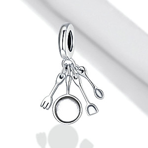 Lamoony Charm 925 Sterling Silver Charm Scissors Charm Comb Charm Mirror Charm Pot Charm Spoon Charm Chef Charm Love Charm for Pandora Charm Bracelet (B)