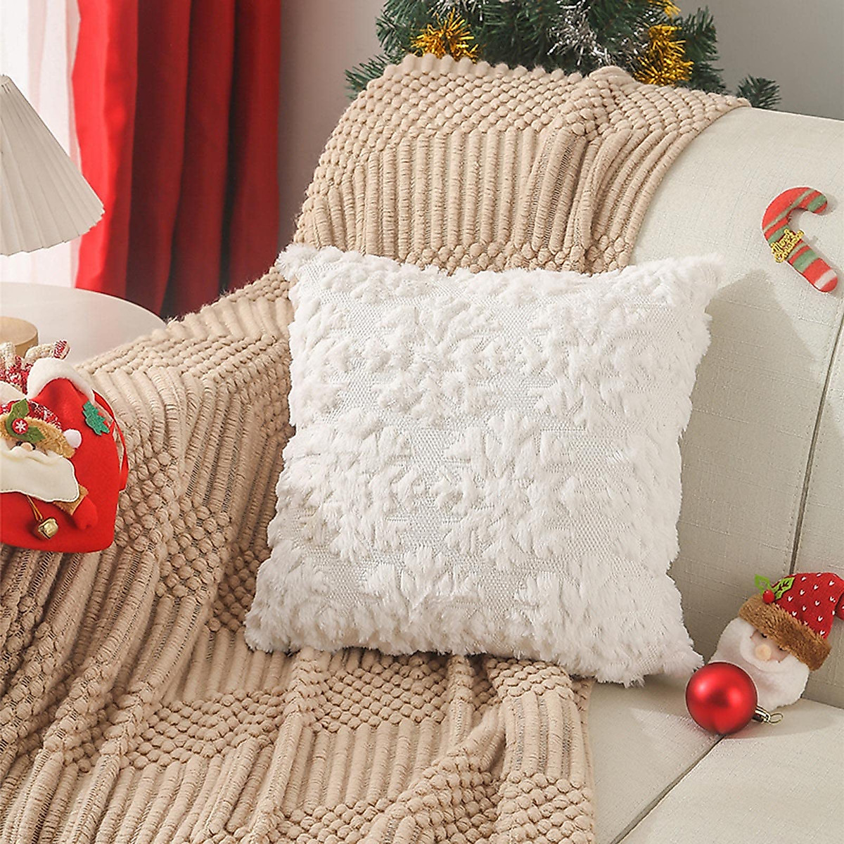 Scceatti Christmas Throw Pillow Covers with Zipper 18x18 Inch Square Farmhouse Pillow Cover Aesthetic Toss Theme New Pillowcases Protector for Couch Sofa Bed Living Room Home Decorations Gifts Decor