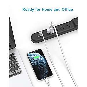 Wishinkle Surge Protector, 4 AC Multiple Plug Outlets with 2 USB Power Strip, 2.5 ft Flat Plug Extension Cord for Home, Office, Travel, School, Black