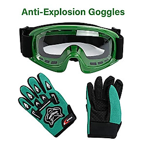 TCMT Dot Youth & Kids Motocross Offroad Street Helmet Green Flame Motorcycle Youth Helmet Dirt Bike Motocross ATV Helmet+Goggles+Gloves M