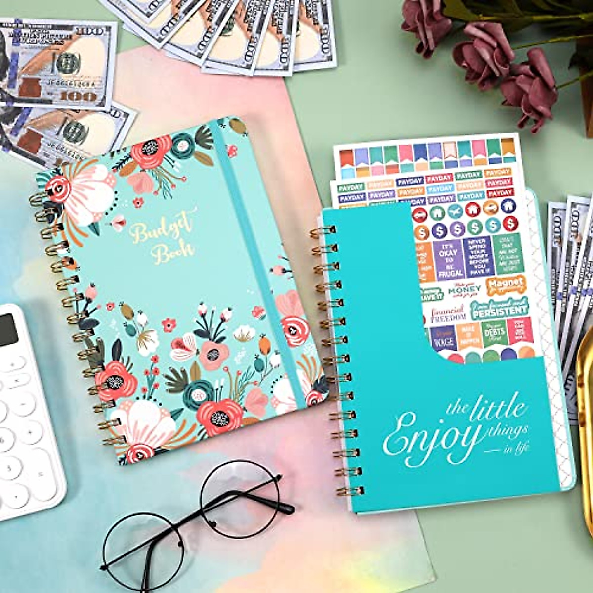 Budget Planner - Budget Book, 12 Month Financial Organizer, Expense Tracker, Undated Finance Planner & Bill Organizer, 8.3" x 6.2" Monthly Budget Book, Account Book, Start Anytime, Inner Pocket, Stickers