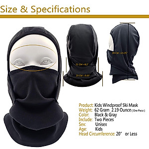 Kids Balaclava Ski Mask Windproof Fleece Neck Warmer Gaiter Winter Face Warmer for Cold Weather Boys Girls(2pcs Black+Navy)