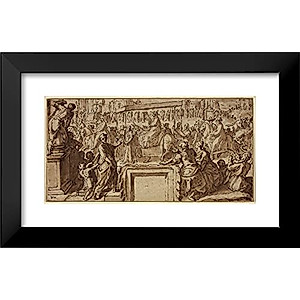 ArtDirect Cesare Nebbia 24x16 Black Modern Framed Art Print Titled Saint Charles Borromeo Entering The Town of Pavia: Design for a Wall Decoration