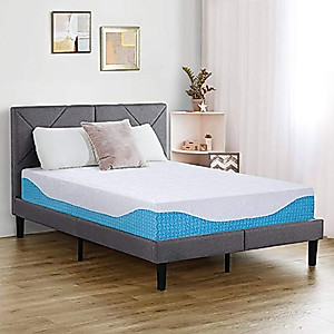 PrimaSleep 12 Inch Multi-Layered I-Gel Infused Memory Foam Mattress | White/Blue | Queen
