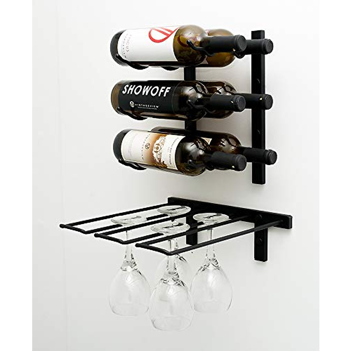 VintageView Wall Series-Stemware Wall Mounted Wine Glass Rack (Chrome Plated) Stylish Modern Wine Storage with Label Forward Design