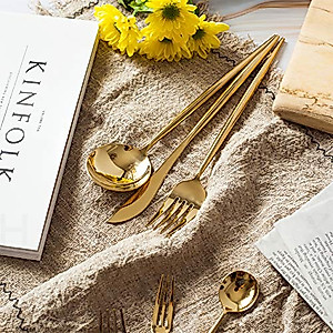 Homelux Theory 18/10 Gold Silverware Set Stainless Steel, 5pc Mirror Polished Modern Silverware Set Dishwasher Safe, Kitchen Flatware Set, Adaline Royal Knife Spoons & Forks Set, Gold Cutlery Set of 4