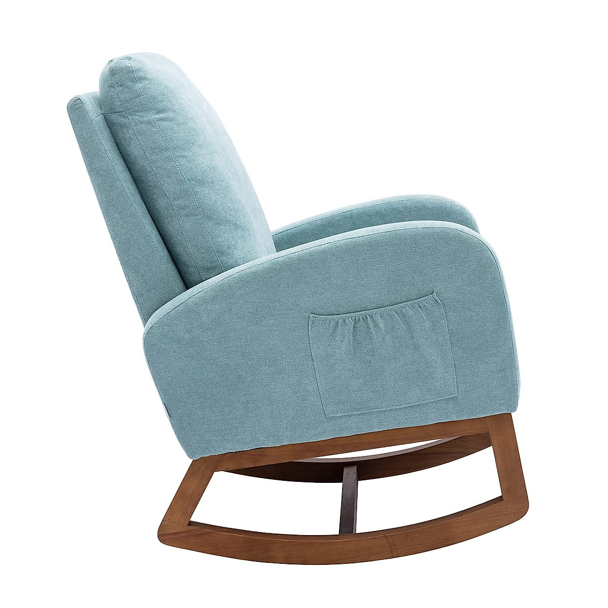 SmartDer Comfy Rocking Chair Nursery, Padded Rocking Chair with A Pocket, Accent Armchair with High Backrest and Solid Wood Base, Modern Lounge Living Room Chair for Nursery, Lake Blue