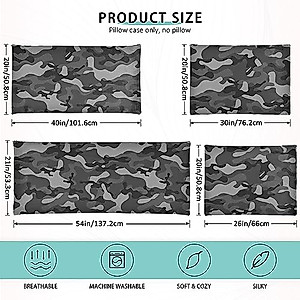 Gray Classic Camouflage Pillow Cases King Size Velvet Pillow Covers Super Soft Decorative Pillowcase with Zipper for Bed Bedroom Sofa Couch Home Decor