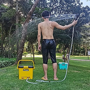 OYOOQO Portable Outdoor Camping Shower with Rechargeable Water Pump and 5-Gal Bucket and,Perfect Pressure,Good for Outside Shower, Your Beach Trip/Road Trip Essentials