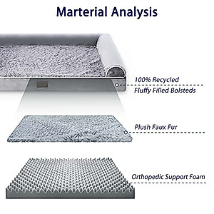 WESTERN HOME Large Orthopedic Dog Beds Sofa - Large/Extra Large Dogs Beds, Eggs Crate Foam Couch Large Pet Bed with Waterproof Washable Cover, Faux Fur Velvet Sofa Dog Bed, Grey