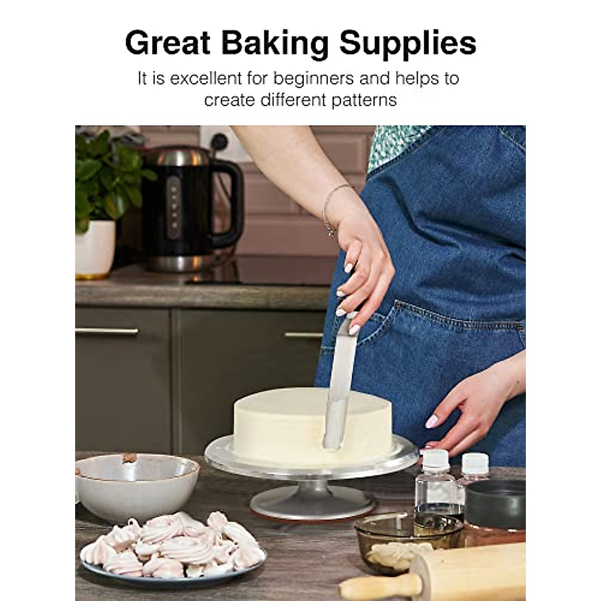 Puroma 8-in-1 Aluminium Alloy Rotating Cake Turntable 12'' Revolving Cake Decorating Stand with 3 Angled Icing Spatula, 3 Icing Comb for Pastries, Cupcakes and Cake Decorations