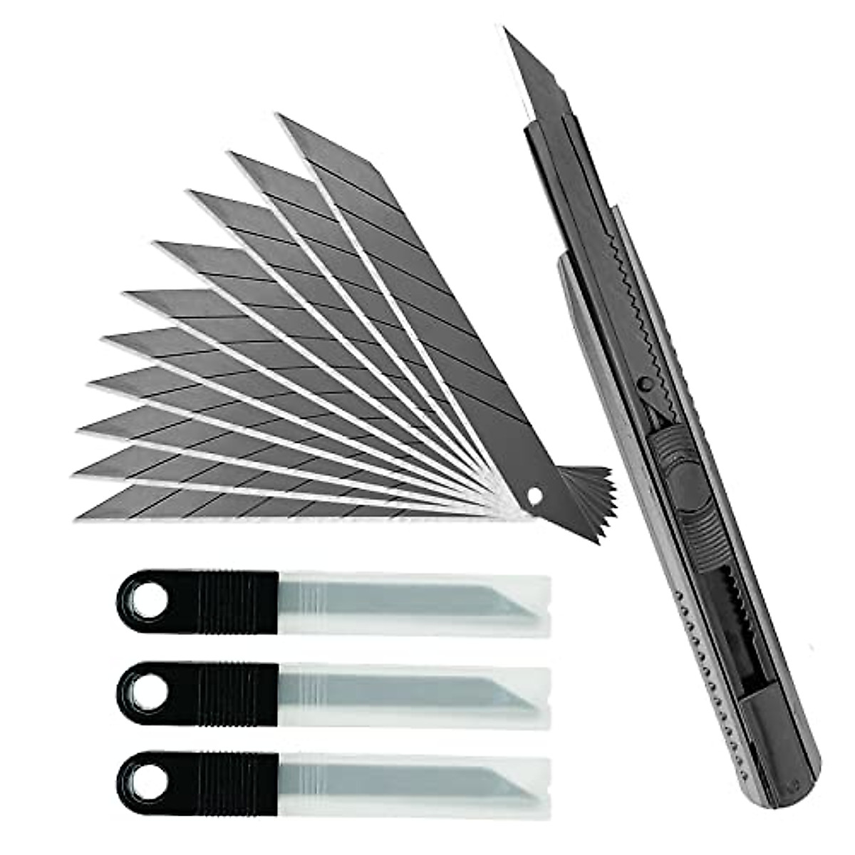 Umaki Black 9mm Utility Vinyl Knife Film Cutter Tool with 30 piece Snap off Blades, Cutting Knife for Vinyl Tinting Film Wrapping