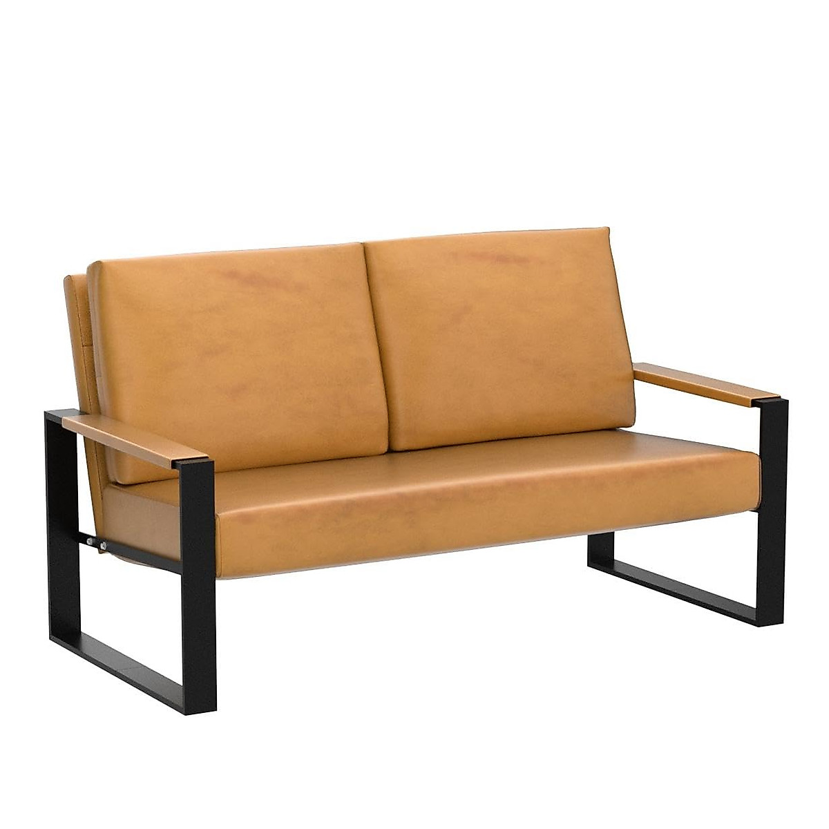 AWQM Faux Leather Couch, Mid-Century Loveseat Sofa,Upholstered Faux Leather Loveseat,Small Couch for Small Spaces,Office,Living Room,Camel