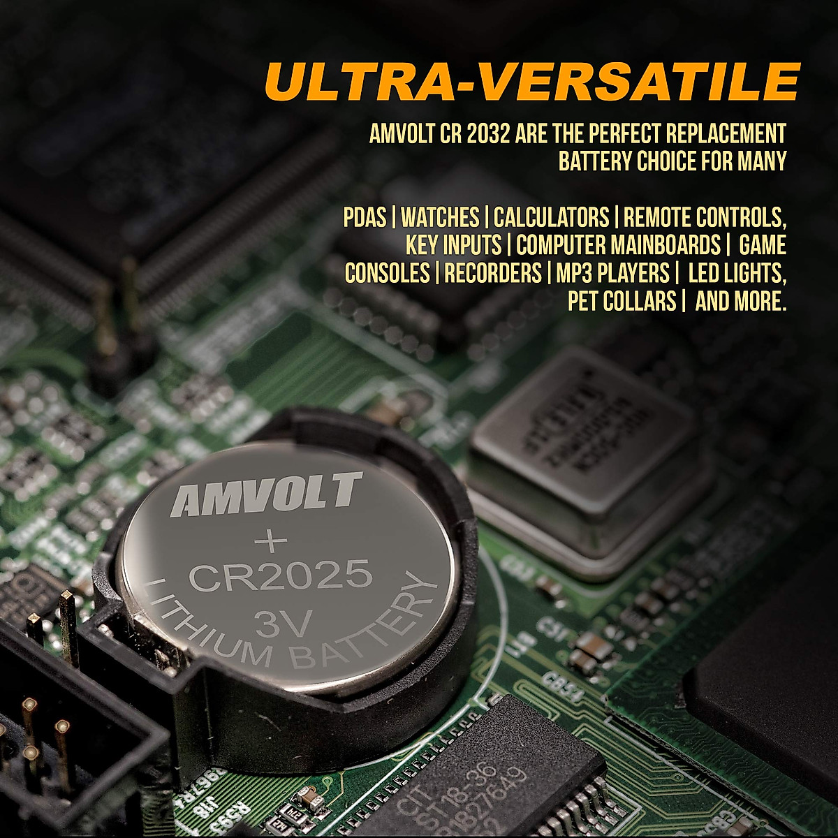 AmVolt- Pack of 8 CR2025 Batteries, 220mAh 3 Volt Lithium Battery, Long Lasting Coin Cell 2030 Batteries for Small Electronic Devices