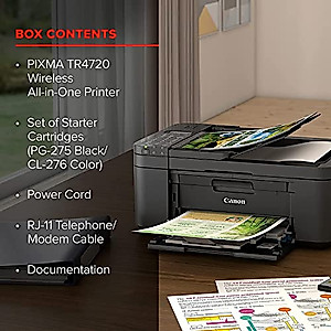 Canon PIXMA TR4720 Wireless Color All-in-One Inkjet Printer, Black - Print Copy Scan Fax - 4800 x 1200 dpi, Auto 2-Side Printing, 20-Sheet ADF, 2-Line LCD Display, DAODYANG Printer_Cable
