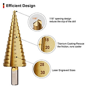 WEAVERBIRD Drill Bit Set - Step Drill Bit Set (3Pcs) and Serrated Drill Bit Set (3Pcs), Titanium Coated HSS Multifunctional Drill Set, 3-8mm Serrated Saw Drill Bit for Wood Metal Plastic