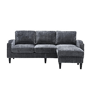 Gsxiyosen 77" Chenille Room Sectional Sofa, Convertible L Shaped 3-Seat Bench Sofa Couch with Storage Chaise Upholstered Couches,Comfy Polyester Upholstered Sofa Sleeper for Bedroom, Office (Grey)