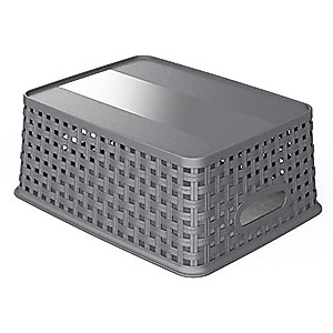 Weave Storage Organizer Baskets, Grey 6-Pack Plastic Woven Baskets, 10.1" x 7.55" x 4.1"