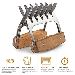 1Easylife Metal Meat Shredder Claws, 18/8 Stainless Steel Meat Forks with Wooden Handle for Shredding, Pulling, Handing, Lifting & Serving Pork, Turkey, Chicken, Brisket