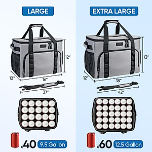 BALEINE Extra Large Soft Cooler Bag, Portable Leakproof Cooler, 40/60 Cans Volume for Beach, Camping, Kayaking, Travel, and Road Trips (9.5 Gallon, Black)