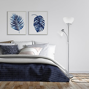 Globe Electric 67134 72" Torchiere Floor Lamp + Adjustable Reading Light, Silver, Frosted Plastic Shade, 3-Step Rotary Switch on Socket, Living Room Décor, Reading Light, Home Essentials, Bedroom