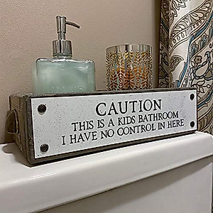 ANVEVO Caution This is A Kids Bathroom, I Have No Control in Here – Bathroom Box – Cute & Funny Rustic Farmhouse Bathroom Decor - Toilet Paper Holder - Wood Boxes with Sayings – Diaper Caddy