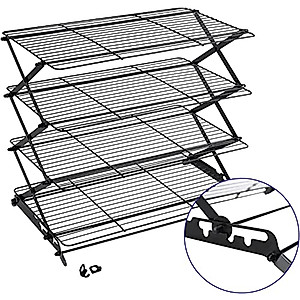 Geesta 2/3/4-Tier Upgraded Collapsible Cooling Rack with Adjustable 3 Setting Design Stackable Roasting Cooking Drying Wire Cooling Rack for Cookies Baking Gifts for Women