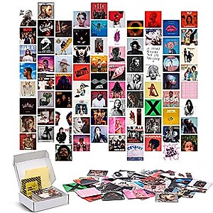 AfriOz 80pc 4x4" Aesthetic Album Cover Posters For Wall Decor With Glue Dots | Trendy Room Posters Perfect for Dorm Decor or Rapper Wall Dorm Photo | Album Cover Posters For Room Aesthetic Collage Kit