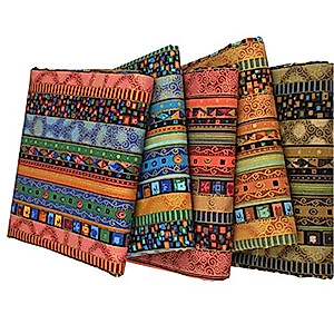 Gigicloud 5 Pcs/Set Fat Quarters Fabric Bundles, Colored Printing Fabrics Ethnic Style Pattern Cotton Fabric Quilting Squares Handmade Patchwork Quarter Sheets Set for Sewing, 10 x 8 inch