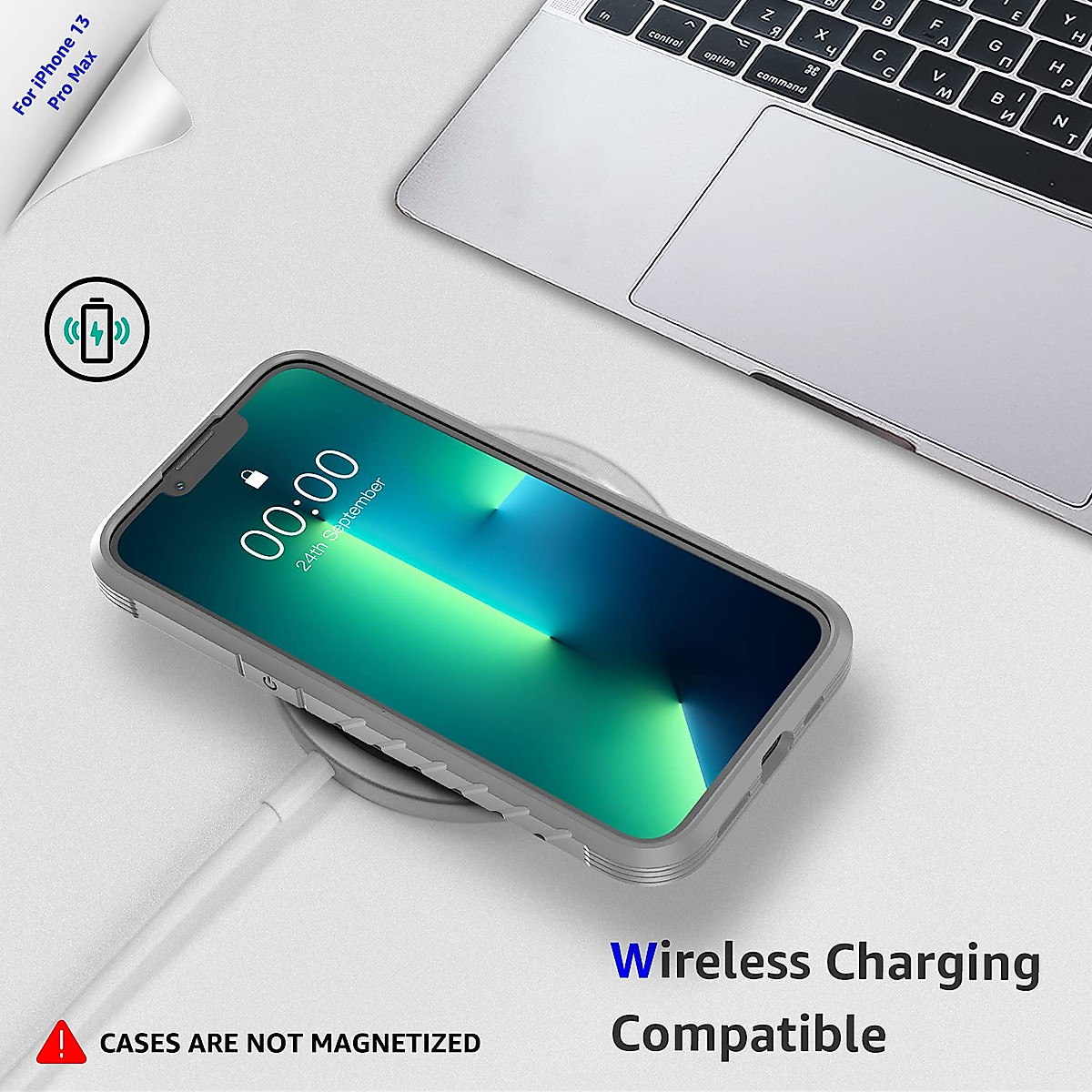 Shockproof Case Compatible with iPhone 13 Pro Max (2021), Soft Silicone Protective Phone Case Clear, Rugged Aluminum Case for Apple iPhone 13 Pro Max Phone 6.7 inch (Iridescent +Gray)