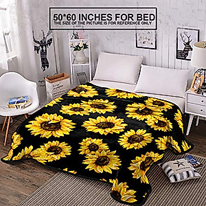 Britimes Fuzzy Flannel Throw Blankets, Soft Sunflower Blankets and Throws, Daughter Mom Friend Gift Botanical Floral Print Decorative Throw Blankets for Couch, 50"X60"
