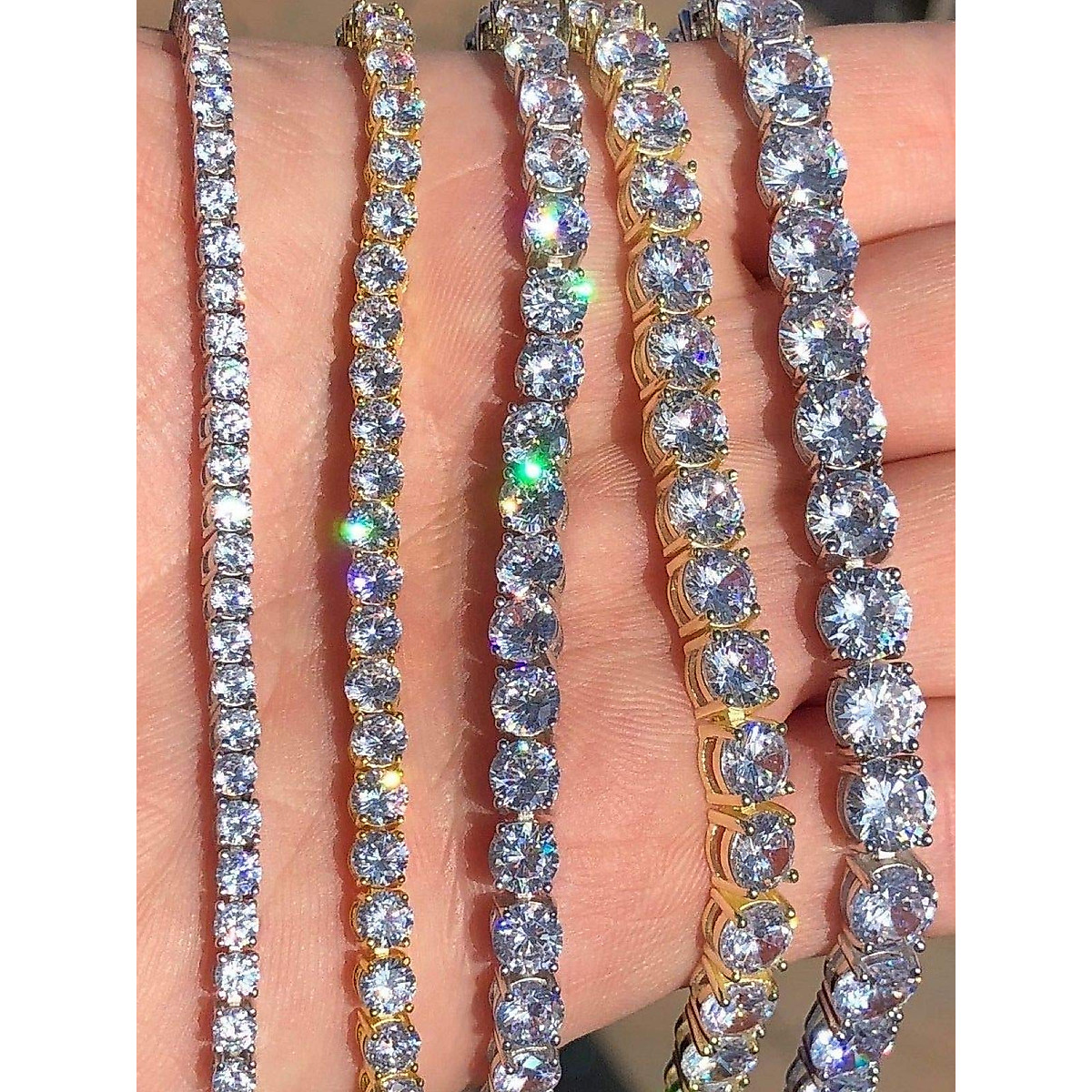 HarlemBling Real Solid 925 Sterling Silver Mens Or Womens Tennis Bracelet - 14k Yellow & Rose Gold Finish Over Solid 925 Silver - 3-6mm - 6-9" Iced Out One Row Bracelet (6, 3mm Silver)