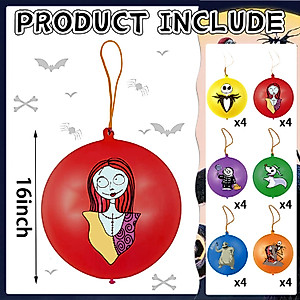 24 Pcs Nightmare Christmas Punch Balloons Nightmare Christmas Party Favors Latex Bounce Balloons with Rubber Band Handle for Birthday Party