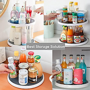 Covee 2 Tier Lazy Susan Turntable Height Adjustable Spice Rack Organizer for Cabinets Countertop, Large Lazy Susan for Pantry Organization and Storage, White 12 inch