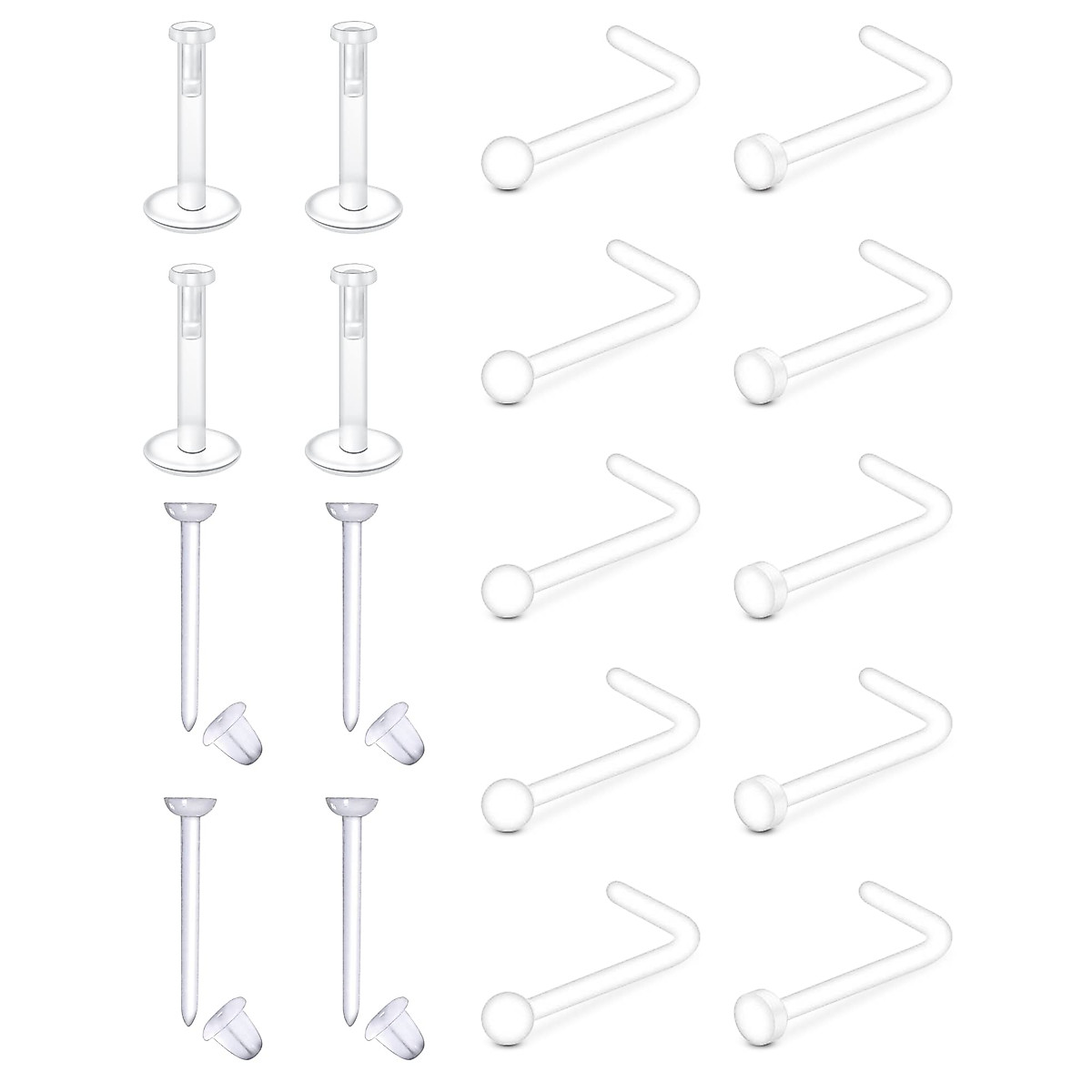 Longita 20g 18g Clear Nose Studs Clear Nose Rings for Work Plastic Nose Rings for Surgery Clear Earrings Plastic Earrings 16g Clear Cartilage Earrings