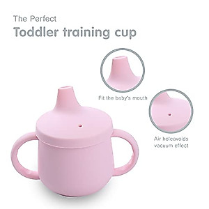 teanpoon 3-in-1 Silicone Baby Cup with Straw & Snack Cup Lid, Spill-Proof Sippy Cup for Toddlers 12M+, 8.5oz Capacity(pink)