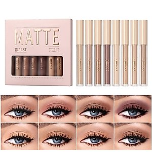 SUMEITANG 8 Colors Matte Liquid Eyeshadow Neutral Naked Smooth Cream Brown Eyeshadow Set Lightweight High-pigmented Creamy Gel matte Eye Shadow Quick-Drying Waterproof Long Lasting