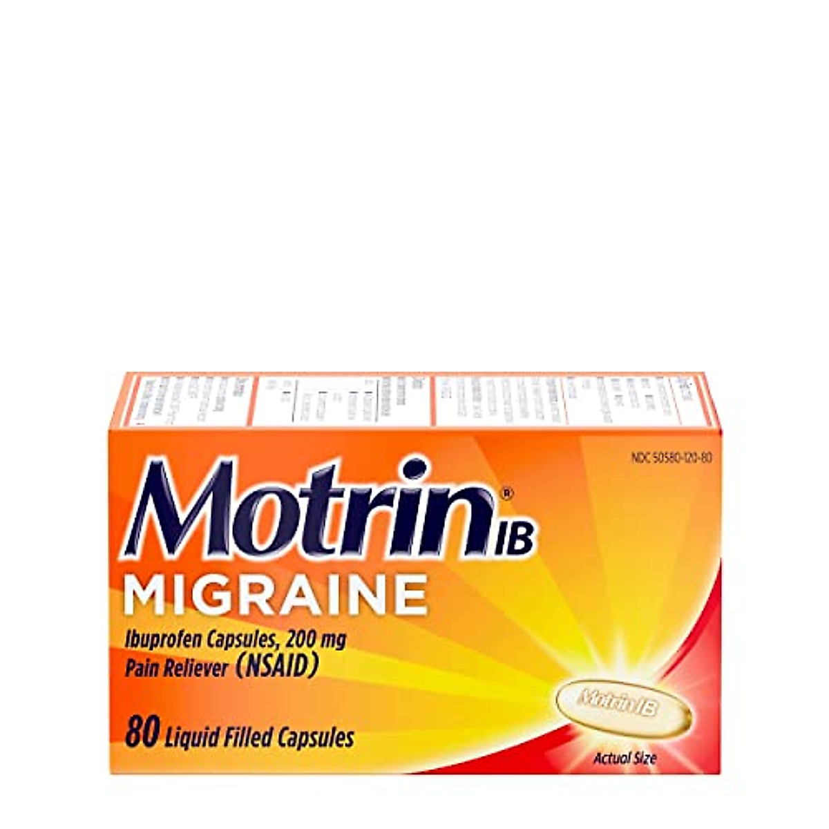 Motrin IB Migraine Liquid Gel Caps, Ibuprofen 200 mg, Migraine Relief Medicine, 80 Ct