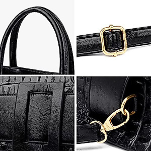 GJGJTER Vintage Top-handle Handbags Purse Satchel for Women PU Crocodile Pattern Tote Commuter Bag Crossbody Shoulder Bag-Coffee