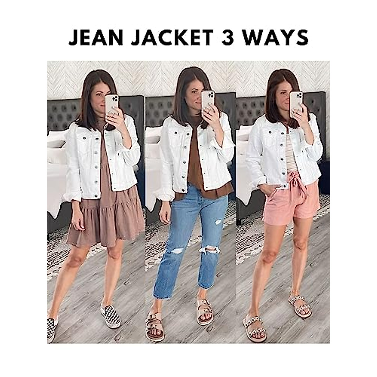 luvamia Women's Casual Denim Jacket Stretch Long Sleeve Button Down Basic Jean Trucker Jacket White Size Medium