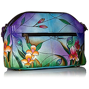 Anna by Anuschka Women's Genuine Leather Medium Multi-Compartment Crossbody | Hand Painted Original Artwork | Midnight Peacock