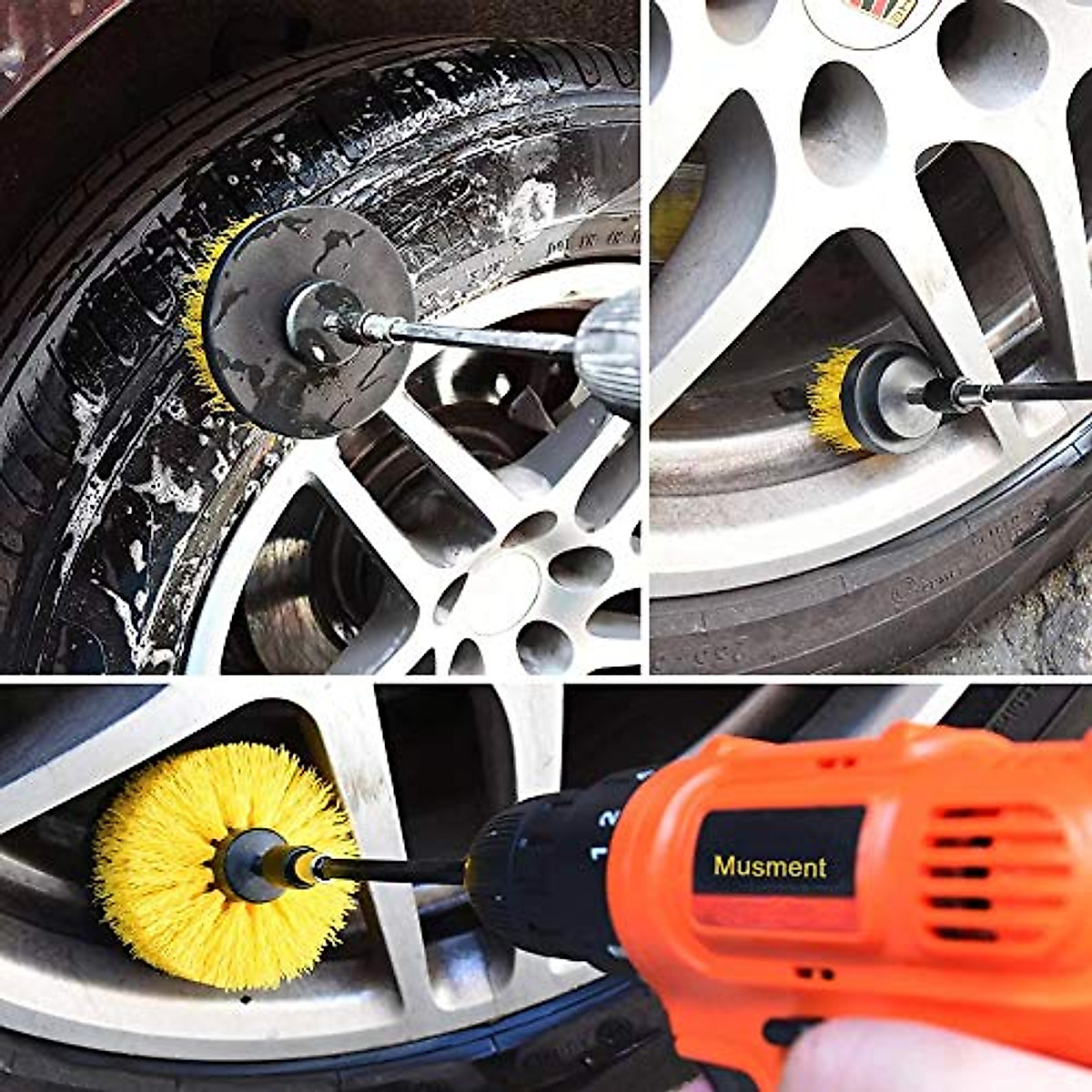Musment Floor Mats Drill Brush for Car Wash Detailing Attachment Supplies Set Fit Wheel Cleaner ,Tire，Rim，Carpet, Bathroom, Kitchen and Auto Power Scrubber Brush Cleaning Kit