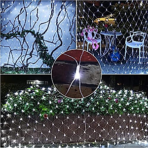 Solar Net Lights Outdoor Waterproof, 9.8FT×6.6FT 192-LED Outdoor Christmas Mesh Lights with 8 Modes for Bush Garage Fence Lawn Garden Park Valentine's Day Christmas Decoration(White)