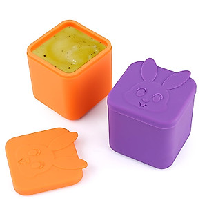 PEUTIER 2pcs Condiment Containers with Lids, Leak Proof Silicone Salad Dressing Container Reusable Dipping Sauce Cups for Most Bento Lunch Box Picnic Travel (Orange, Purple)