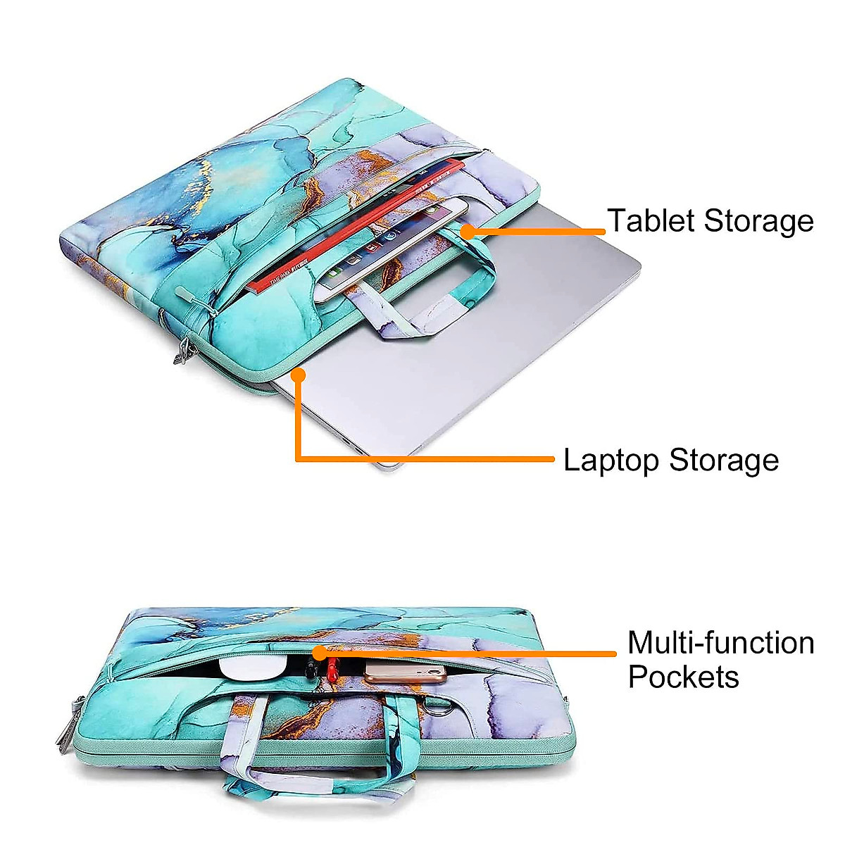 MOSISO Laptop Shoulder Bag Compatible with MacBook Air/Pro,13-13.3 inch Notebook,Compatible with MacBook Pro 14 inch M4 M3 M2 M1 Chip Pro Max,Carrying Briefcase Sleeve with Belt Marble MO-MBH189